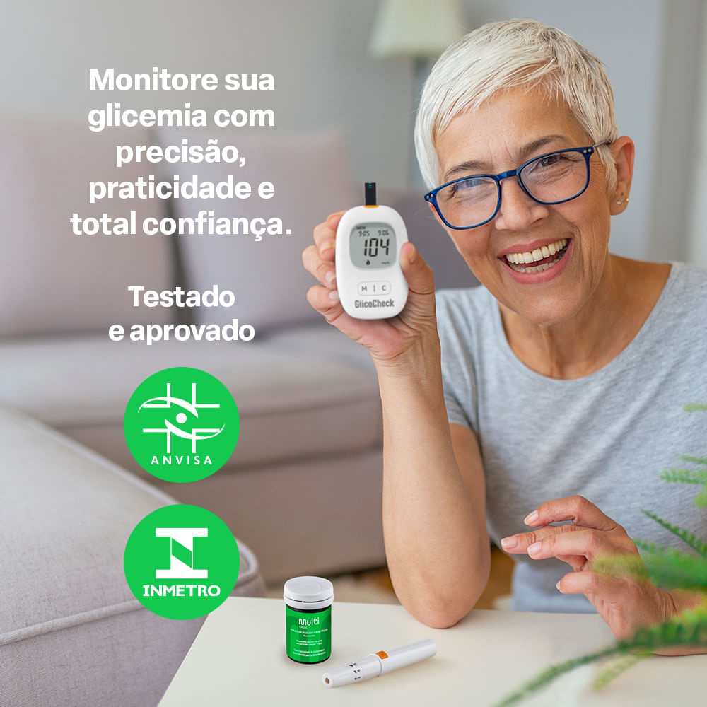 Kit Aparelho Medidor de Glicemia + 100 tiras - HC487K - Multi