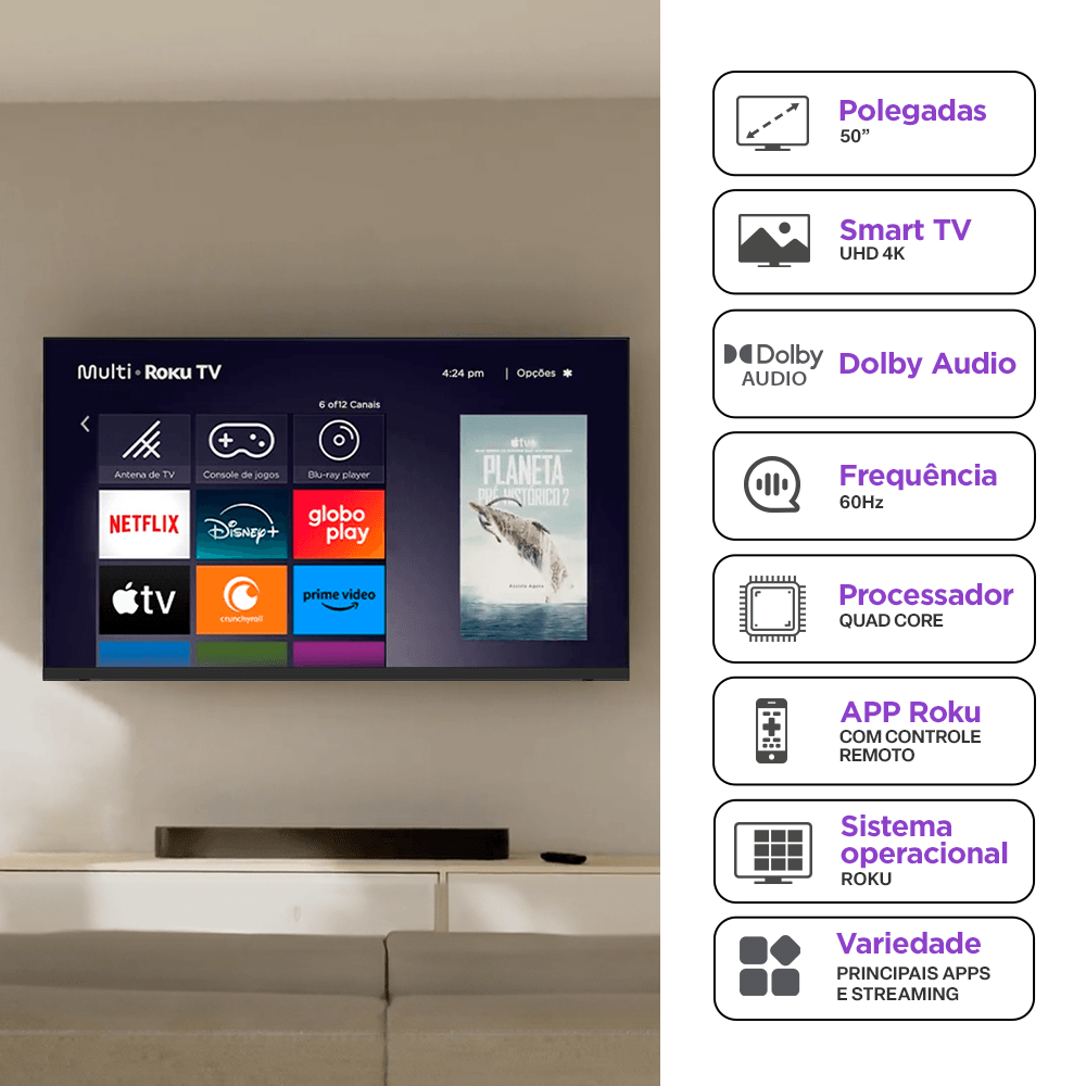 Smart TV DLED 50 4K Multi Definition Roku 4HDMI 2USB Wi-Fi - Multi